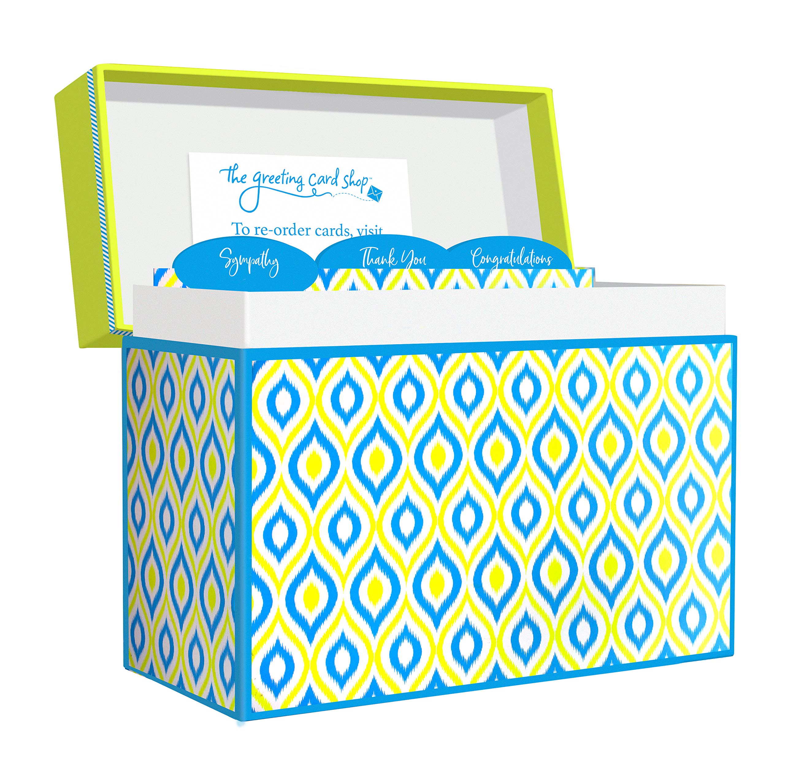 Designer Greetings Greeting Card Organizer Box with Dividers and Calendar, Peacock Design (Holds Up to 40 Greeting Cards, 5.5” x 7.25” or Smaller)