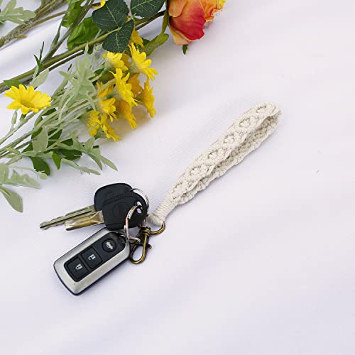 Poagoep 2 Pcs Macrame Keychain Boho Handmade Wristlet Keychain Wrist Lanyard Key Chain for Women(2)