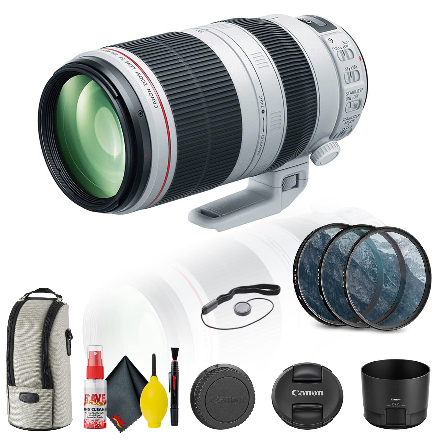 Canon EF 100-400mm f/4.5-5.6L is II USM Lens (9524B002) with Filter Kit, Cap Keeper, and Cleaning Set (Renewed)