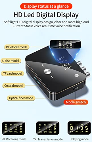 PONYBRO Bluetooth 5.0 Audio Receiver Transmitter 2 in 1 with Remote, Bluetooth Hi-Fi Audio Adapter with 3.5mm&RCA,COAXIAL,Optical,NFC,Aptx-LL for Home and Car Stereo, AV Receiver or Amplifier