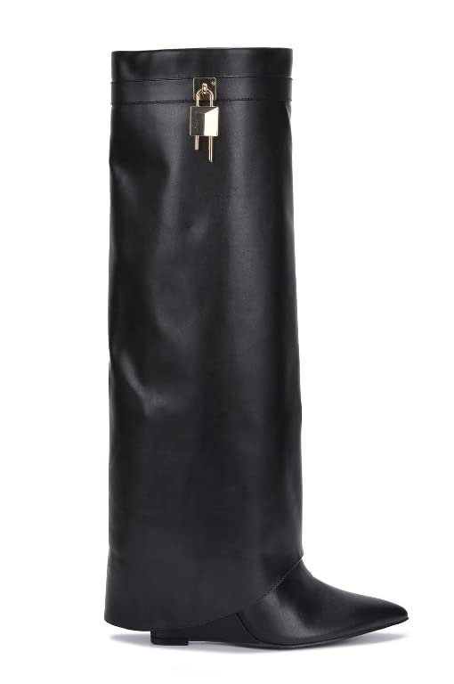 Cape Robbin Women's Pointed Toe Wedge Heel Knee High Boots Valeri (Black, us_footwear_size_system, adult, women, numeric, medium, numeric_8_point_5)