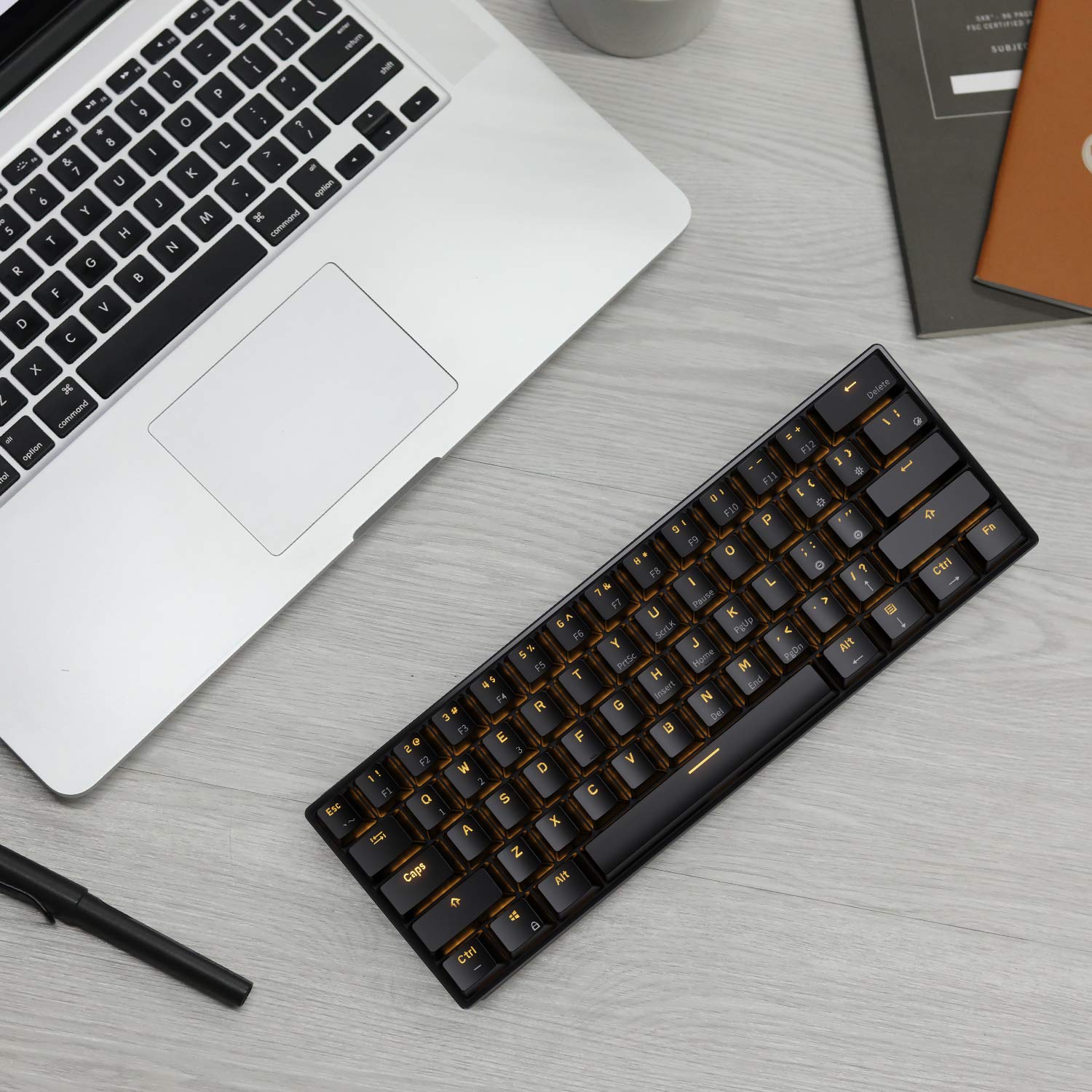 RK ROYAL KLUDGE RK61 Wireless 60% Mechanical Gaming Keyboard, Ultra-Compact Bluetooth Keyboard with Tactile Blue Switches, Compatible for Multi-Device Connection, Black