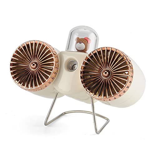 Mini Portable Fan, Dual Head with 3 Speeds Strong Wind, Personal USB Air Conditioner Humidifier Mini Cooling Fan 7 Colorful Nightlight for Home Travel,Office,and Camping, Outdoor(Beige)