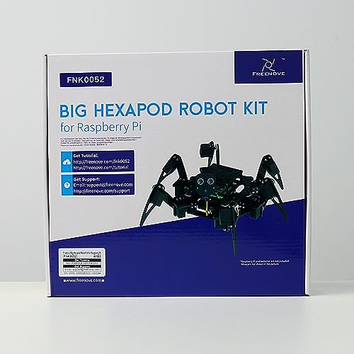 FREENOVE Big Hexapod Robot Kit for Raspberry Pi 4 B 3 B+ B A+, Walking, Self Balancing, Live Video, Face Recognition, Pan Tilt, Ultrasonic Ranging, Camera Servo (Raspberry Pi NOT Included)