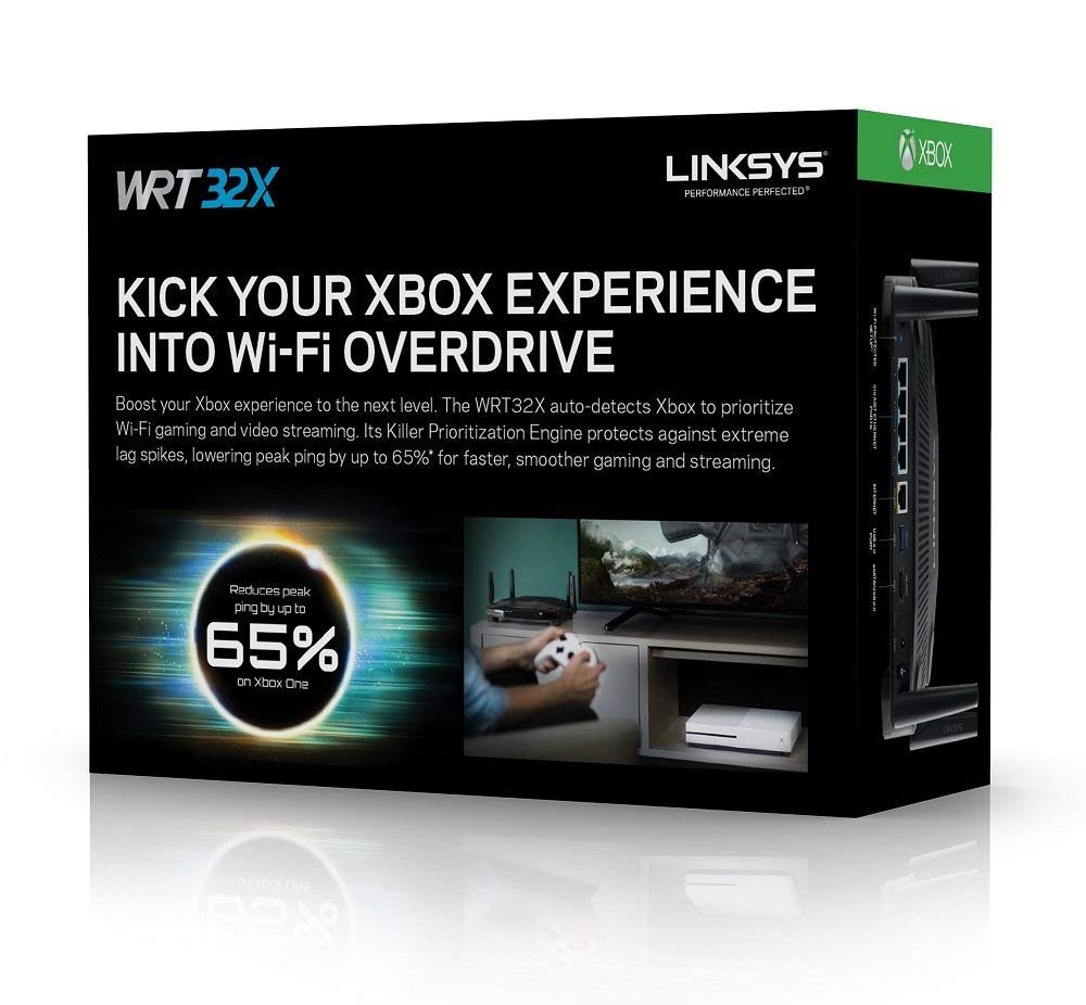 Linksys WRT Gaming WiFi Router Optimized for Xbox, Killer Prioritization Engine to Reduce Peak Ping and Latency, Dual Band, 4 Gigabit Ports, AC3200 (WRT32XB)