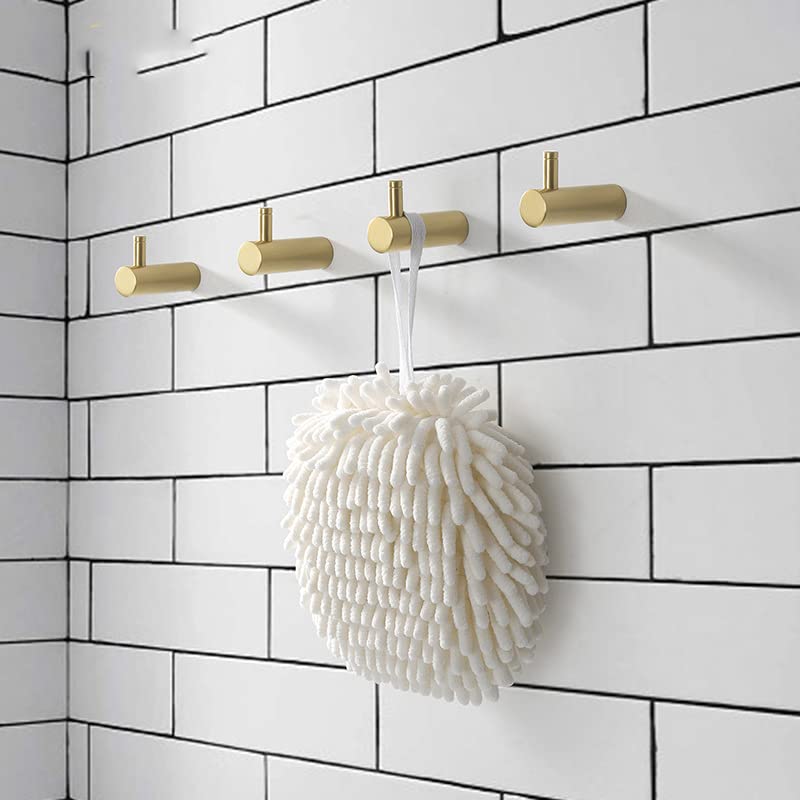 IVAILEX 4 Pack Wall Hooks Decorative Hooks Gold Hooks Decorative Wall Hooks Gold Towel Hooks Gold Coat Hooks Key Hooks Solid Brass Hooks for Hanging (L-Shaped)