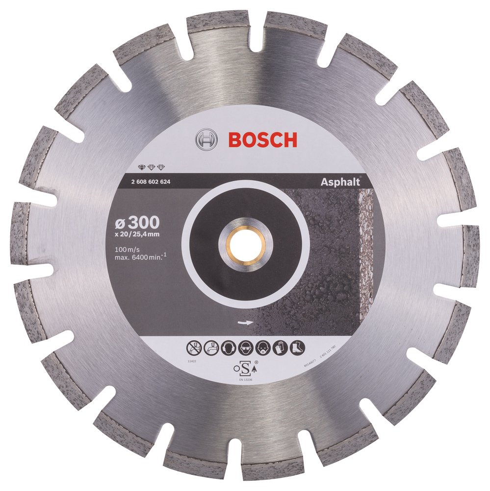 Bosch 2608602624 Standard for Asphalt Diamond Cutting Disc, 300mm Ø, 20/25.40mm x 2.8mm x 10mm, Silver