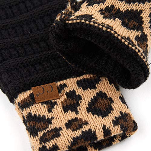 C.C Exclusives Cable Knit Beanie - Thick, Soft & Warm Chunky Beanie Hat with Glove Gift Set for Women (HATG-80) (0 Gift Set-Leopard)