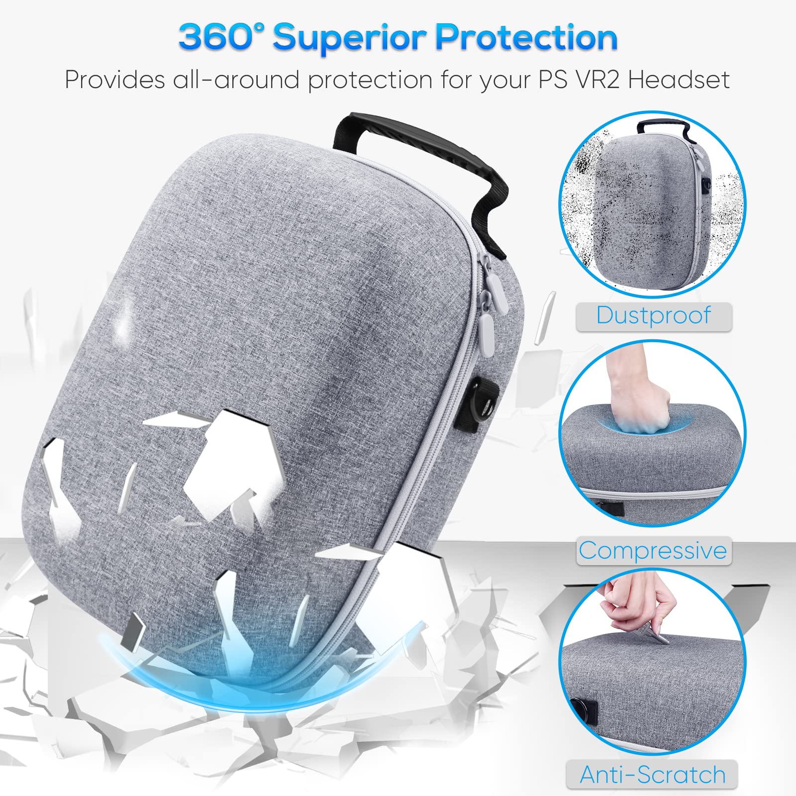 Carrying Case for PS VR2 with Adjustable Shoulder Strap, Portable Hard Shell Travel Storage Case for PlayStation VR2 Headset and Controllers Accessories Bundle with Cable Ties & Lens Protective Cover