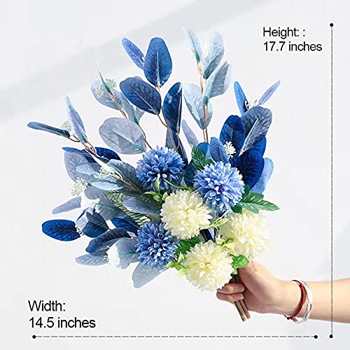 LIPKAHH Artificial Flowers,Faux Hydrangea Flower Arrangements for Home Garden Party Wedding Decoration,Table Decorations for Living Room Kitchen Dining Room Decor(Blue)