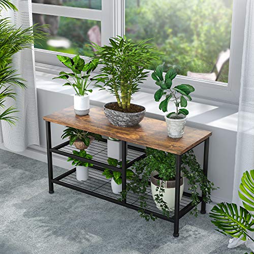 Karcog Shoe Rack Bench for Entryway with Boot Organizer, Industrial Bench with Shoe Storage Shelf, 3-Tier Small Rustic Shoe Rack for Small Spaces, Metal Shoe Rack with Wood Bench