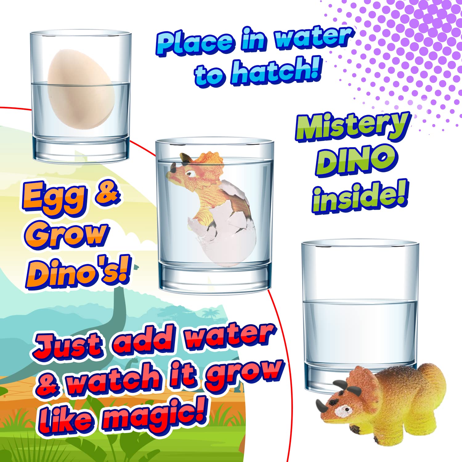 JA-RU Magic Grow Growing Dinosaur Toy (1 Egg Assorted) Surprise Hatching Dino Eggs in Water for Kids. Jurassic Party Favors Easter Basket Stuffers Pinata Fillers. 312-1A