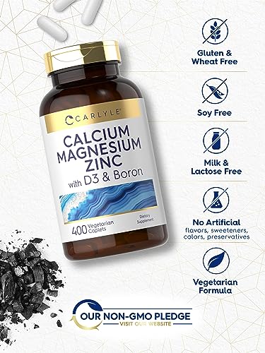 Carlyle Calcium Magnesium Zinc with Vitamin D3 and Boron | 400 Caplets | Vegetarian, Non-GMO Supplement