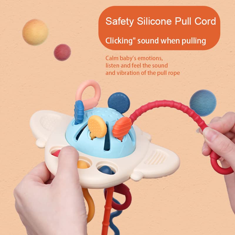 DDUBSUT Montessori Baby Toys 6 to 12 Months, UFO Silicone Pull String Interactive Toys, Travel Toys for Teething Toddlers, Exercise The Baby's Finger Fine Motor