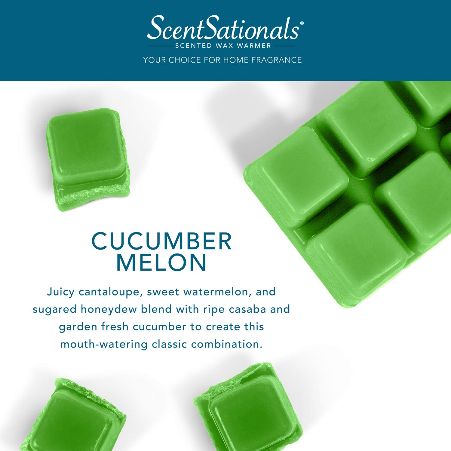 Scentsationals Wax Melts, Wax Cubes Strong Scent - Cucumber Melon - Long Lasting Scented Wax Melts for Warmer, 10 oz (24-Cubes)