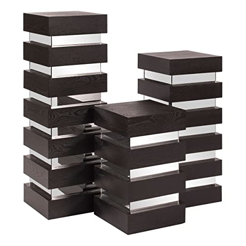 Howard Elliott Stepped Pedestal Accent, Medium, Black Wood and Mirror, 12 x 12 x 28 Inch Table