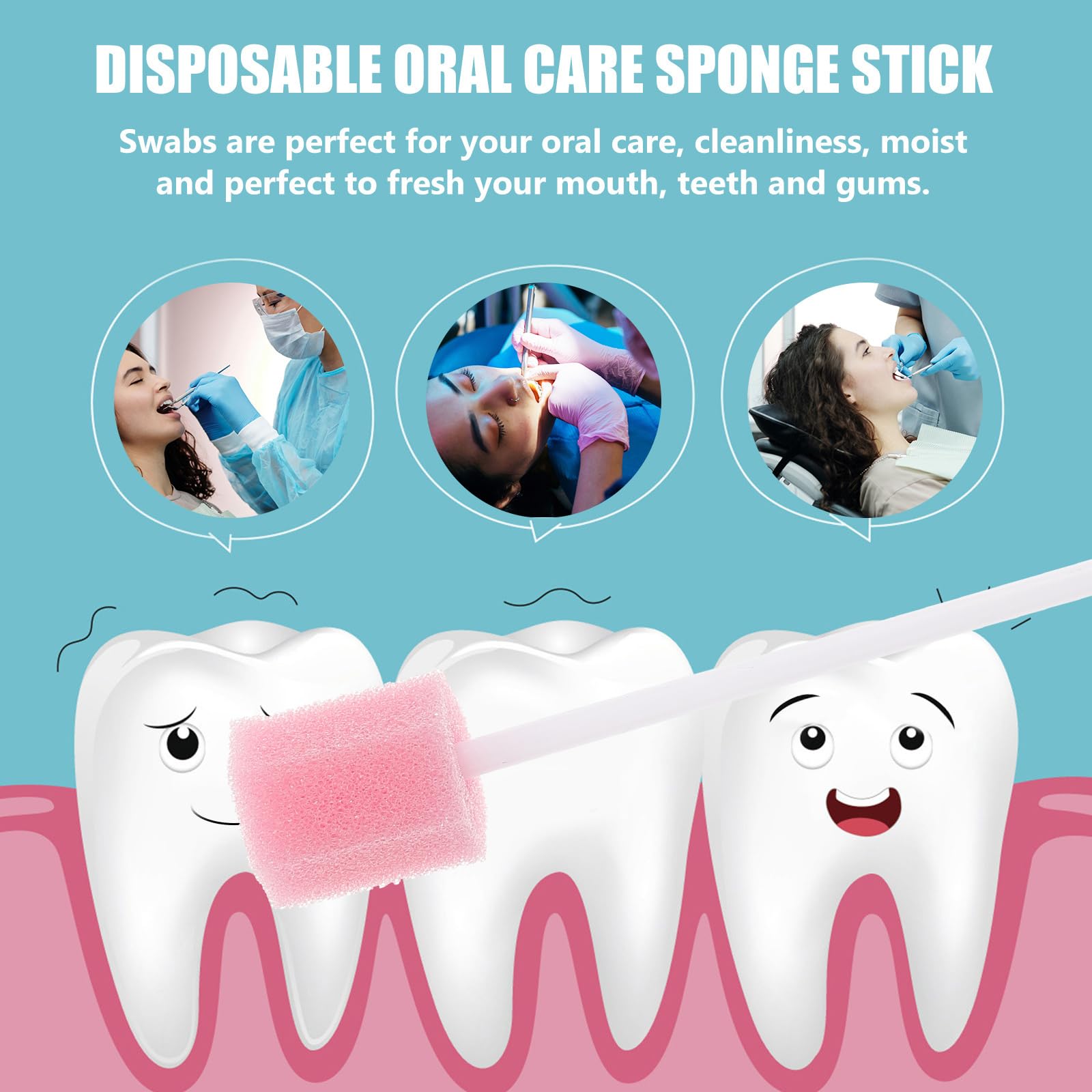 Disposable Oral Swabs 150Pcs - Mouth Swabs for Elderly, Adults & , Unflavored & Oral Care Sponge Swabs (Pink)