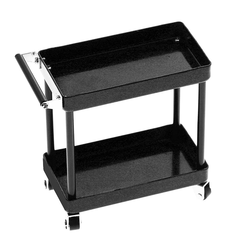 Cart Shelf, 2 Tier Metal Tools Trolley Superb Craftsmanship Easy To Assemble and Disassemble for Placing Bolts,Screws(black)