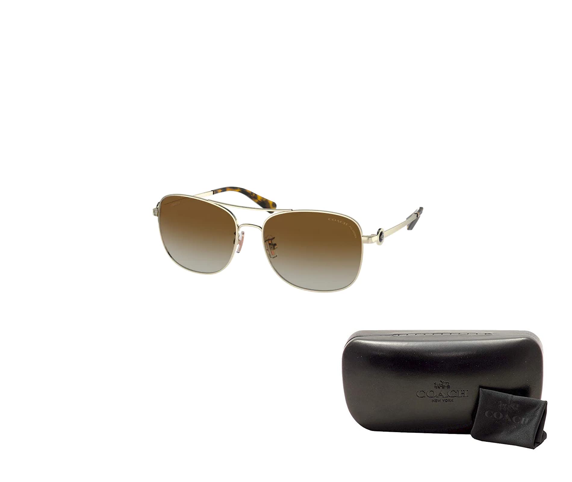 Coach HC7127 9331U8 56MM Shiny Rose Gold/Brown Pink Gradient Rectangle Sunglasses for Women + BUNDLE with Designer iWear Eyewear Kit Kit