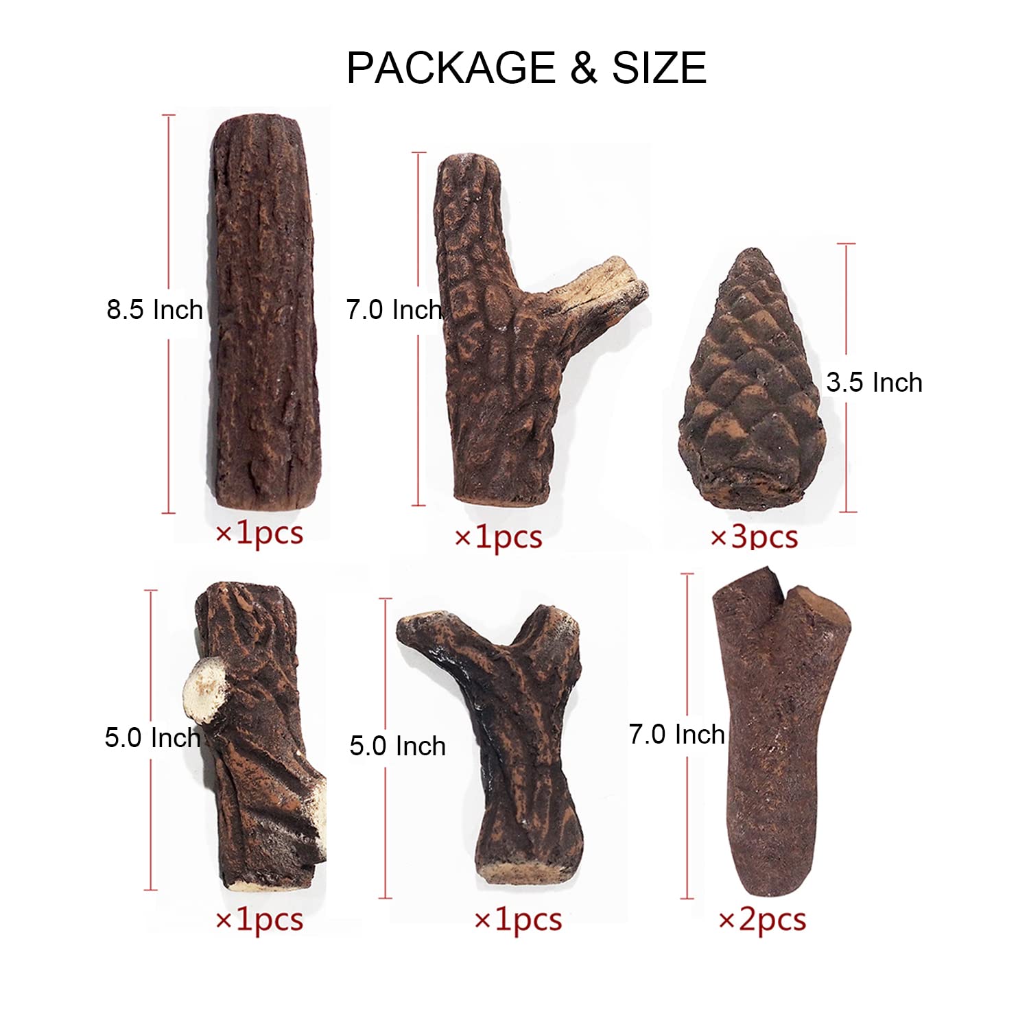 Skypatio Gas Fireplace Logs Set, 9 PCS Ceramic Wood Logs for Indoor or Outdoor Fireplace, Fire Pit Decor, Lightweight & Portable