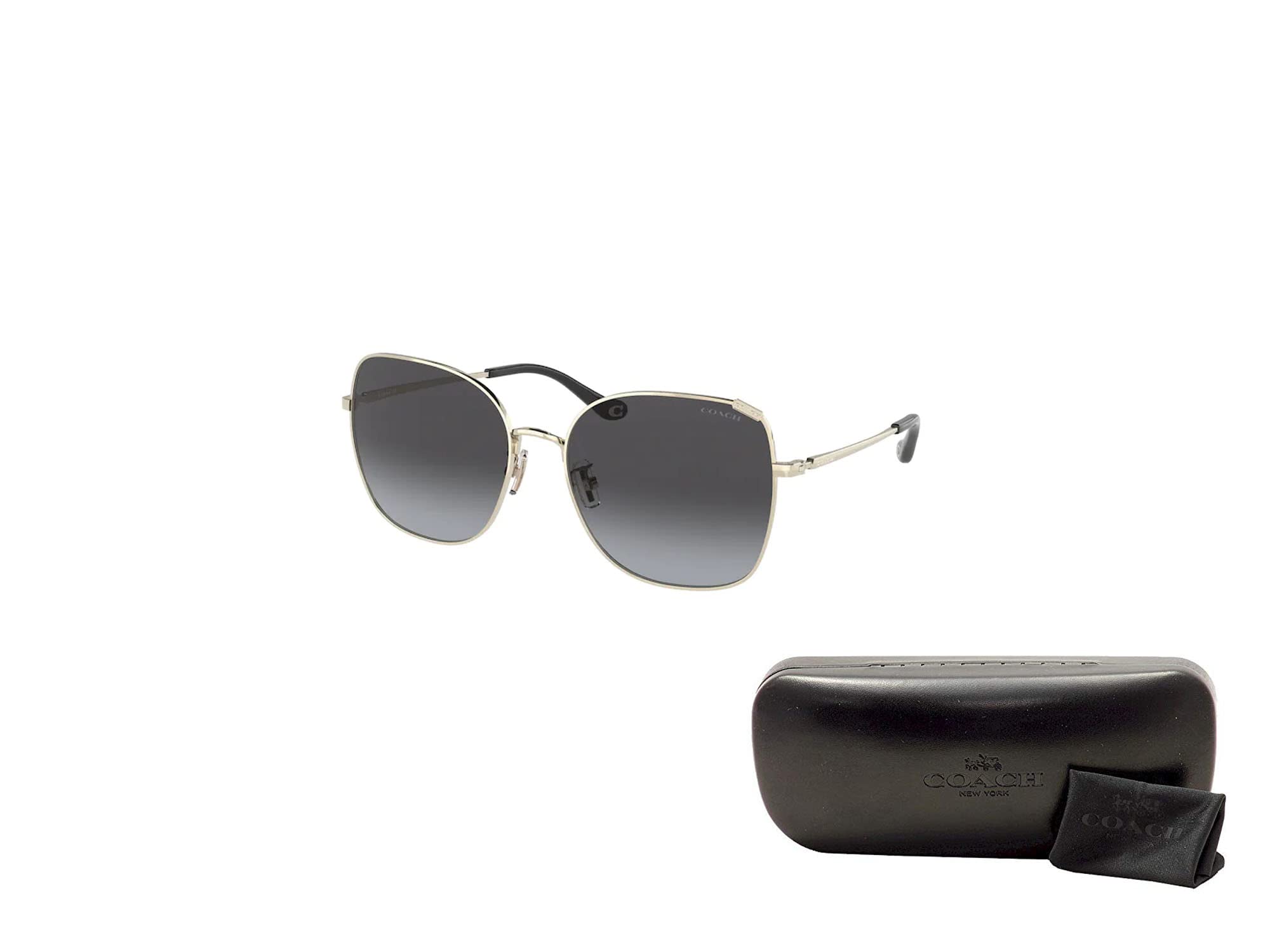Coach HC7133 57MM 90058G Shiny Light Gold/Grey Gradient Square Sunglasses for Women + BUNDLE With Designer iWear Eyewear Kit