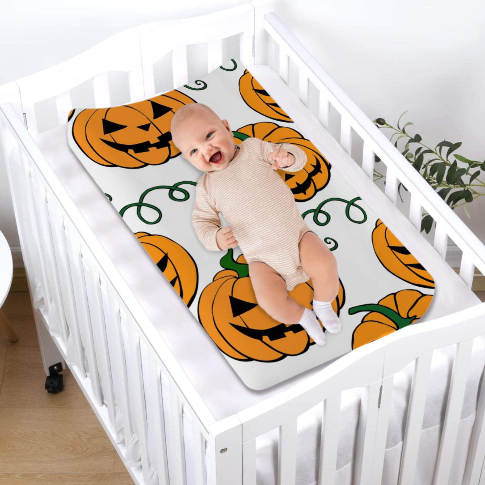 Changing Pad Cover for Baby 1 Pack Halloween Pumpkin(2) Soft Unisex Diaper Change Table Sheets | Fit 32"x16" Contoured Pad | Cradle Sheets