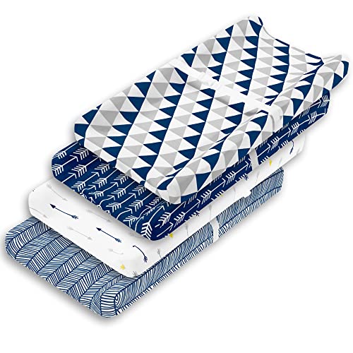 Changing Pad Cover β Baby Changing Pad Covers 4 Pack β Boy or Girl Changing Pad Cover β Pure Cotton Machine Washable Navy and White Changing Table Cover β Diaper Changing Pad Cover Sheets