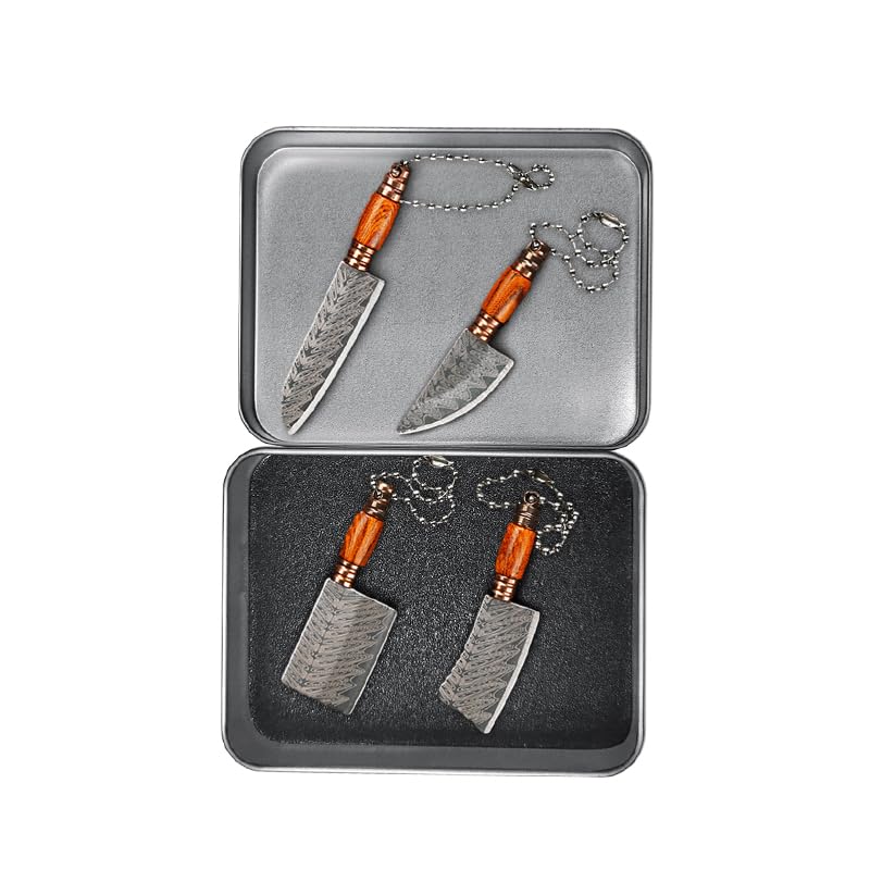HAOXU New Upgraded Mini Chef Knife Set Damascus Pocket Knife Set Tiny Knife Cleaver for Package Opener Box Cutter Outdoor Campaign - Set of 4