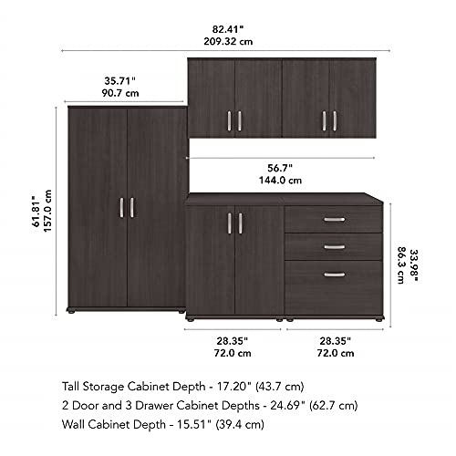 Bush Business Furniture Universal 5 Piece Modular Closet Storage Set with Floor and Wall Cabinets, Storm Gray