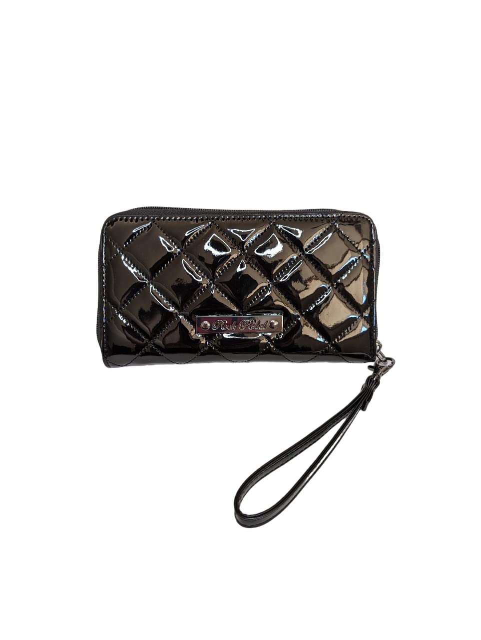 Rock Rebel Studded Bats Zip Around Wallet Black