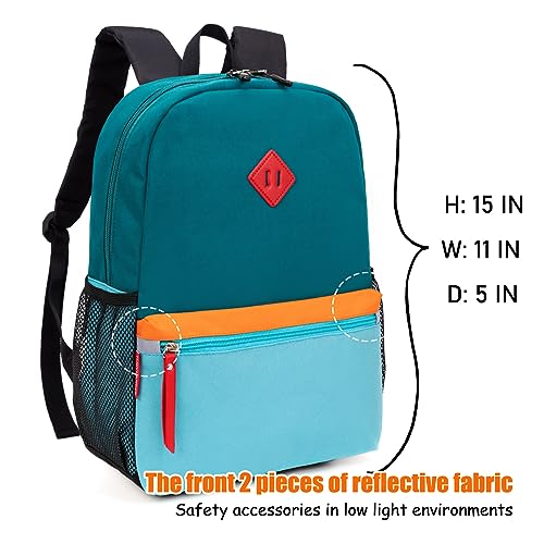 HawLander Little Kids Backpack for Boys Toddler School Bag Fits 3 to 6 years old, 15 inch, Blue Green