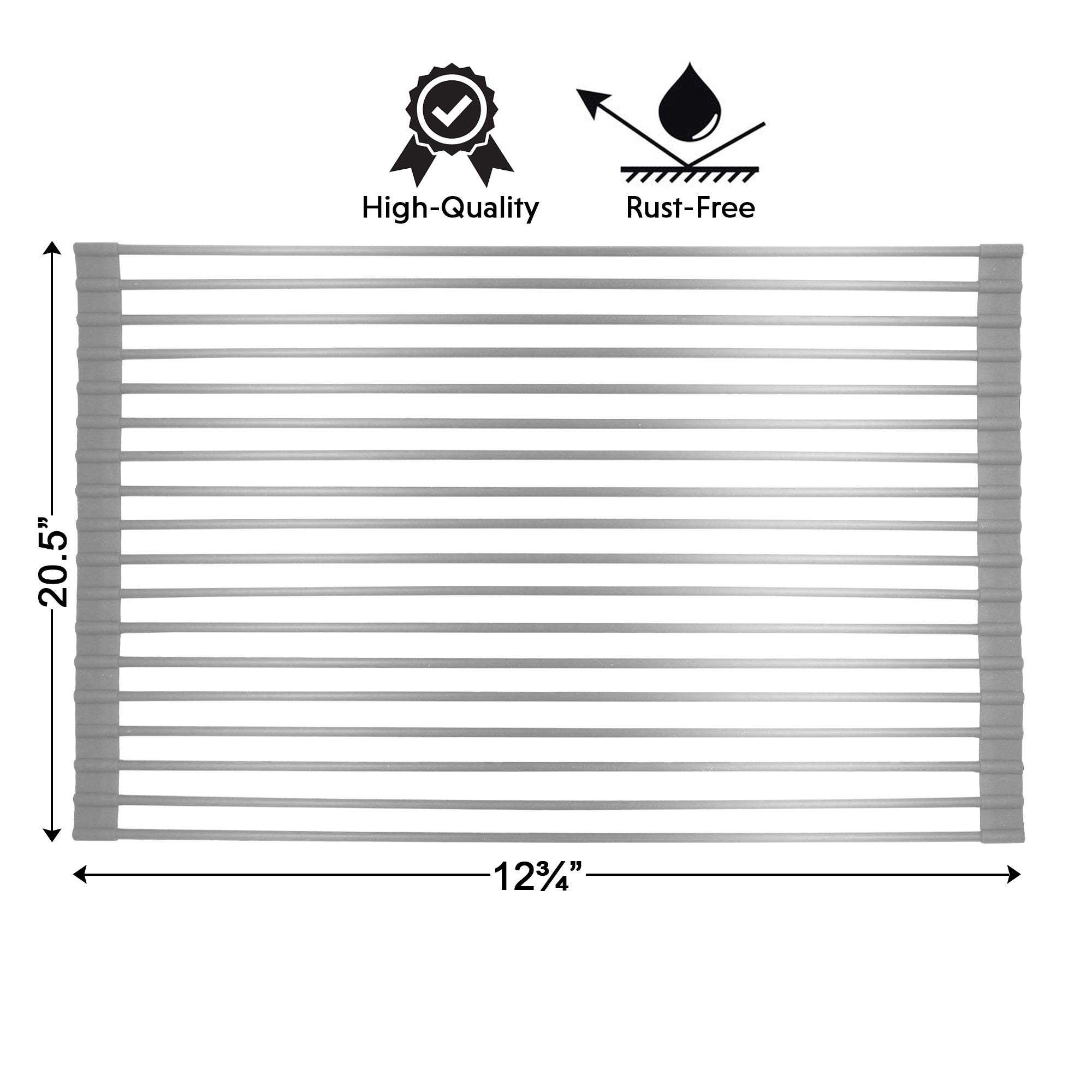 Chef Grids Dish Drying Rack Over The Sink Kitchen Roll up Sink Drying Rack Portable Dish Rack Dish Drainer 20x12 (Cool Grey)