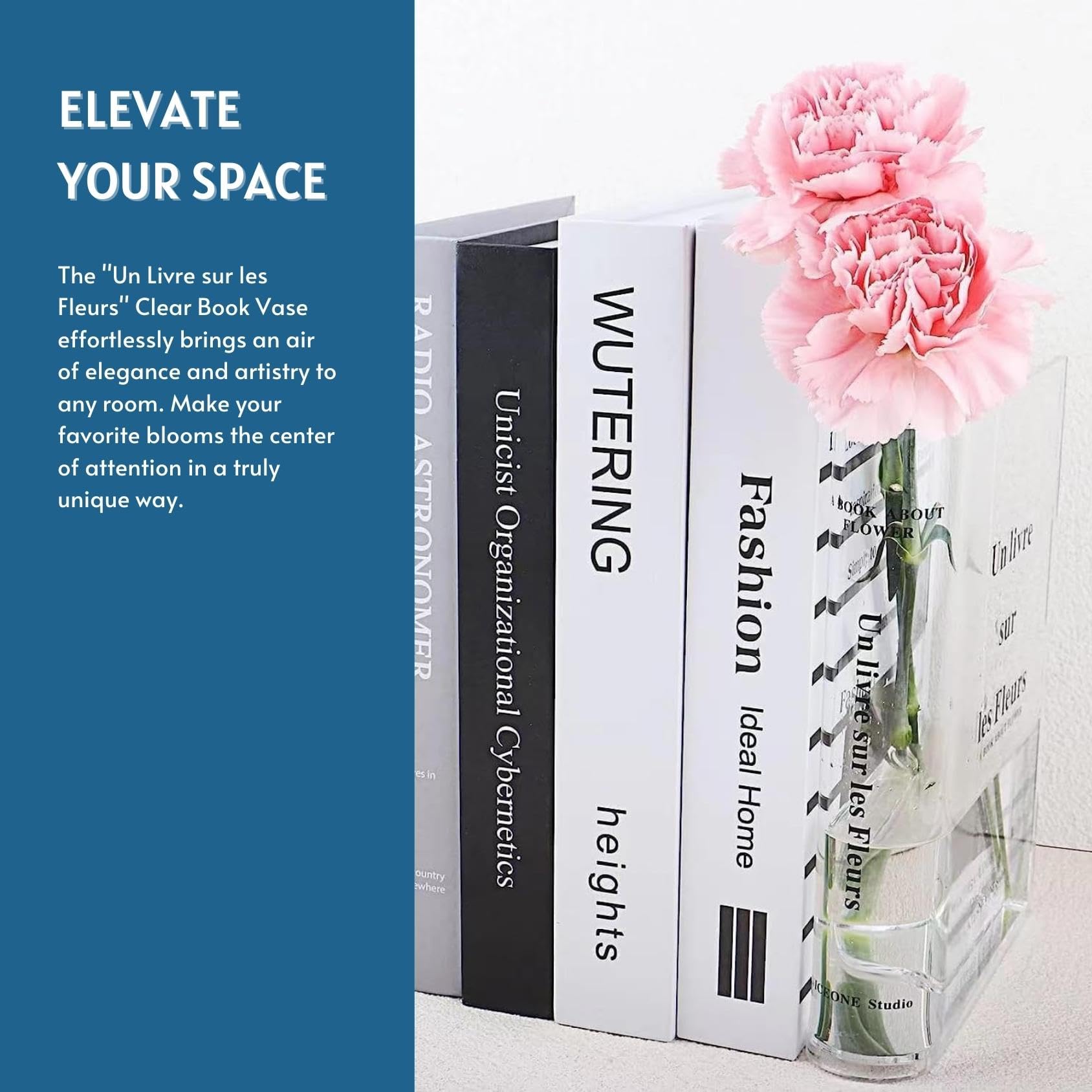 Clear Book Vase for Flowers - Innovative Transparent Acrylic Vase - 'Un Livre sur les Fleurs' Book Design