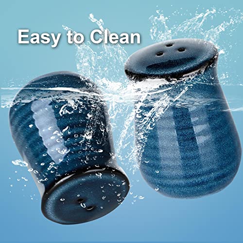 Hasense Ceramic Mixing Bowls Set, 20+40+65+84 Oz - 4PCS and Porcelain Salt and Pepper Shakers - 2PCS, Navy Blue