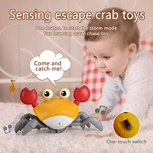 Crawling Crab Baby Toy, Interactive Crab Toys for Babies, Musical Walking Crab Toy with USB Charge and Light, Automatically Avoid Obstacles, Learning Development Toy for Kids & Toddlers (Blue)