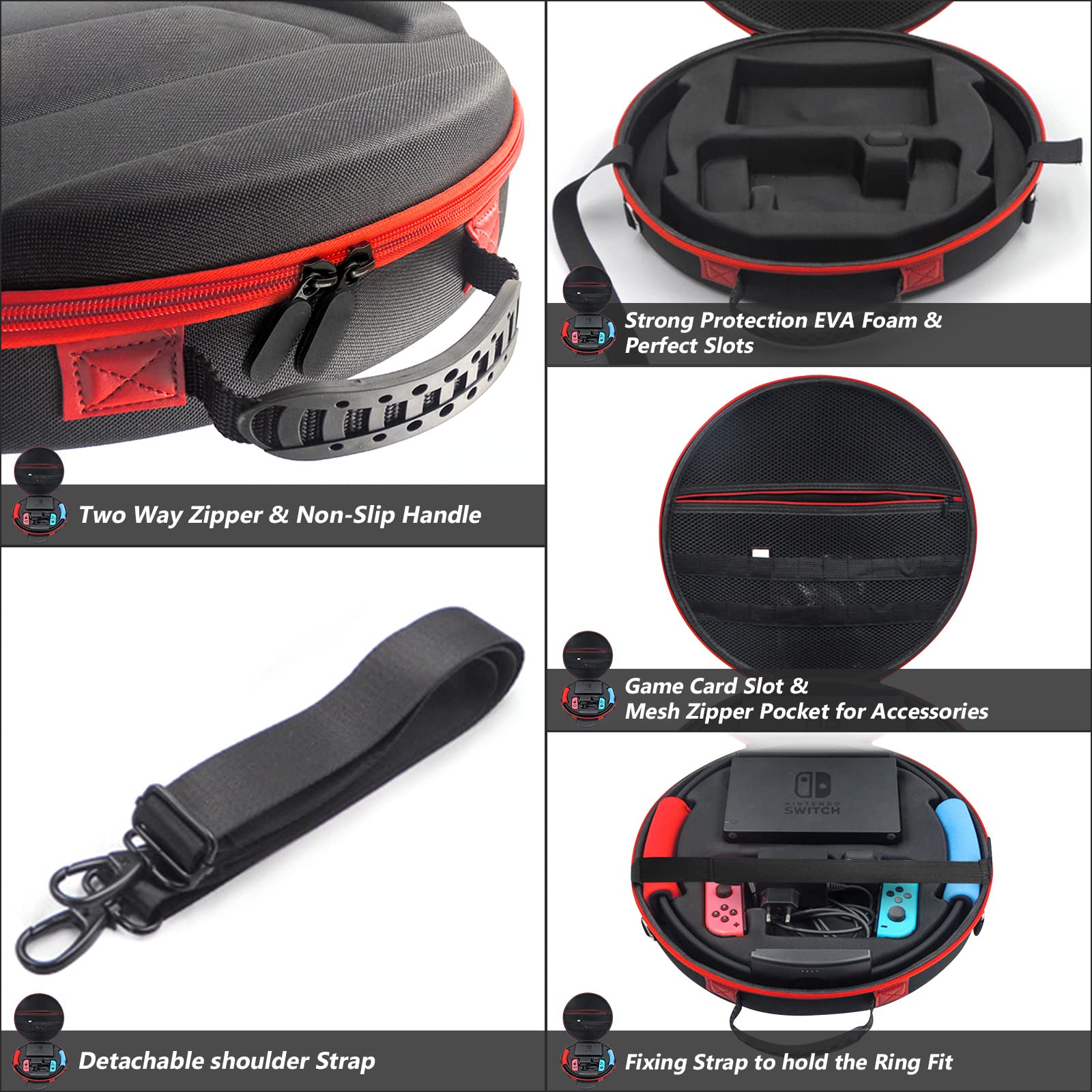 Carrying Case for Nintendo Switch Ring Fit Adventure Ring-Con Handbag,CLarge Shockproof Bag with 10 Game Cards for Switch Console, Pro Controller, Dock, AC Adapter, switch accessories…