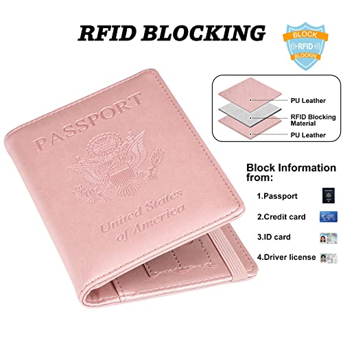 HerriaT Passport and Vaccine Card Holder Combo,Cover Case with CDC Vaccination Card Slot, Leather Travel Documents Organizer Protector, with RFID Blocking, for Women and Men