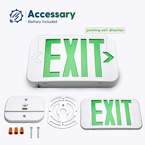FREELICHT Green LED Exit Sign with Battery Backup,Exit Sign for Business,Easy to Install,UL Certified,AC 120/277V,Pack of 10