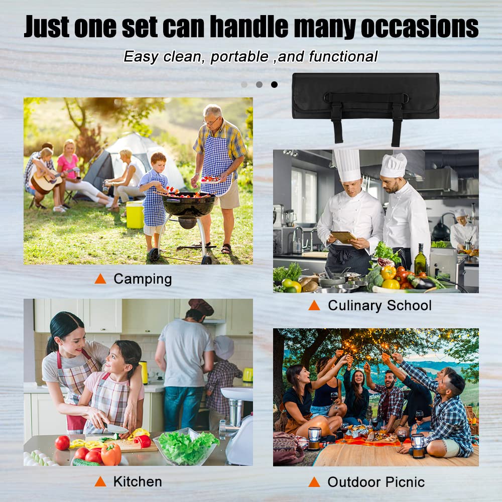 Chef Knife Bag With 24 Slots Cutlery Knives Holders Protectors,Kitchen Travel Cooking Tools, Portable Canvas Knife Roll Storage Bag Chef Case for Camping or Working with An Adjustable Shoulder Strap