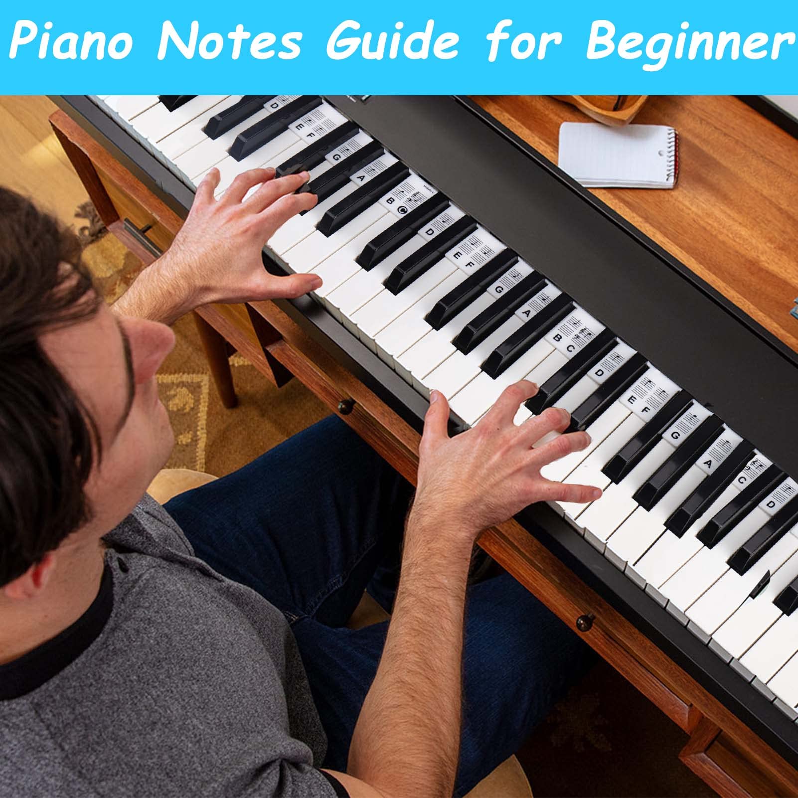 BUSOHA Silicone Piano Keyboard Stickers for Beginners, Removable Piano Keyboard Note Labels for Learning, Full Size Keyboard 88 Keys,Double Staff Display
