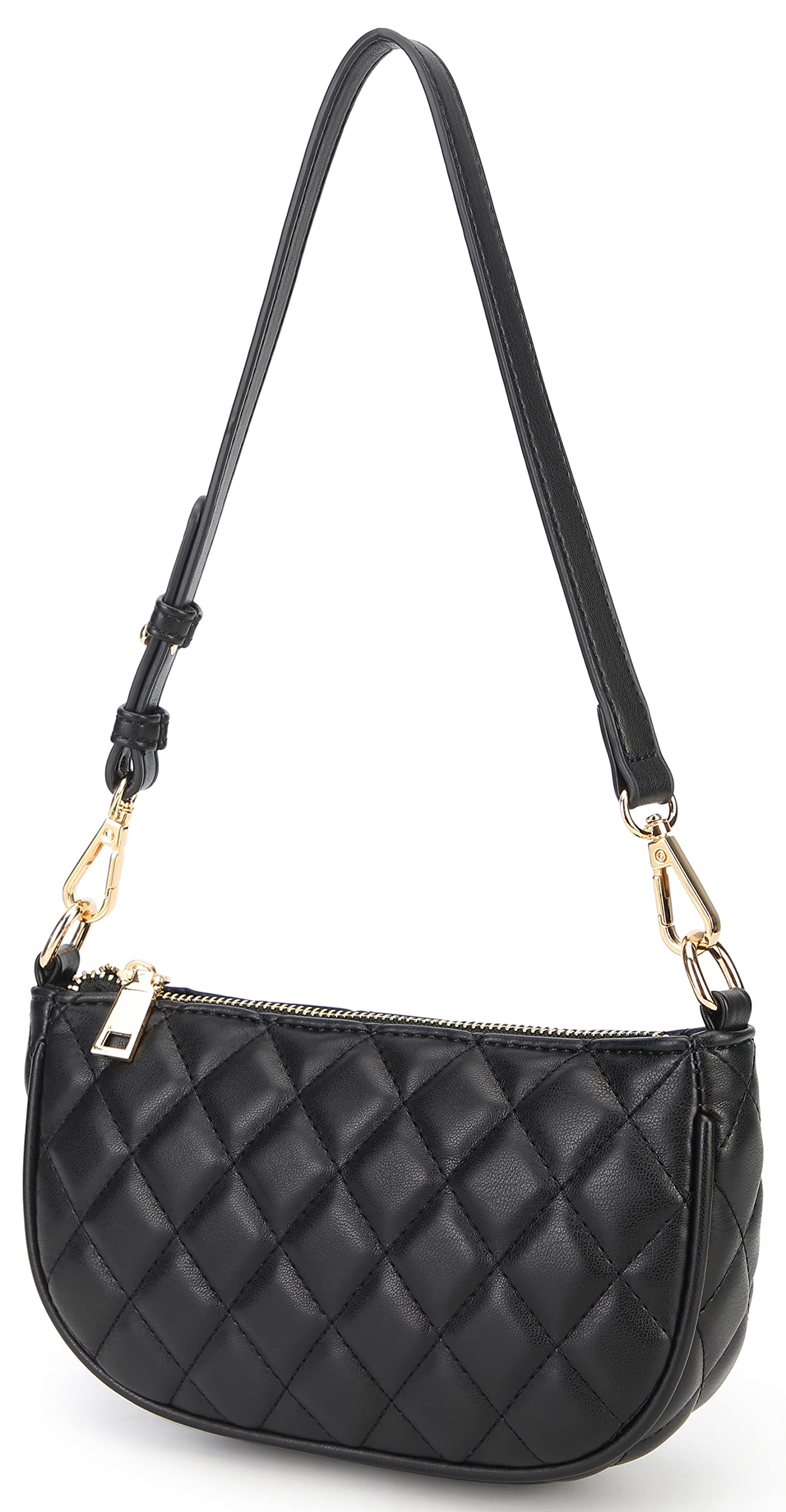 lola mae Classic Clutch Shoulder Purse Underarm small Handbag for Women Simple Chain Strap Crossbody Bag with Zipper Closure (Black- Quilted 720)
