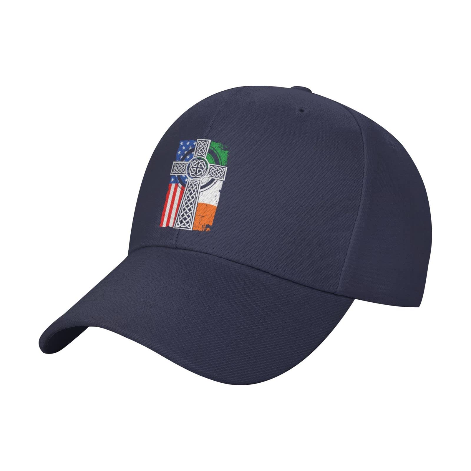 Celtic Cross Irish American Flag Unisex Baseball Cap Dad Hat Classic Polo Style Cowboy hat Adjustable Size Navy Blue