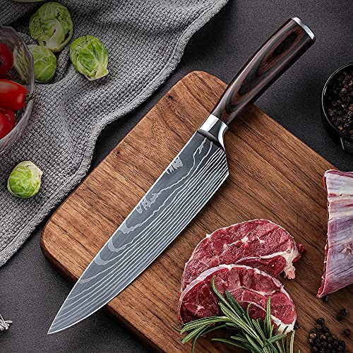 Chef Knife-GADODO Kitchen Knife, German high carbon stainless steel 8-inch paring knife chef knife, ergonomic simulation painted textured wooden handle, super sharp
