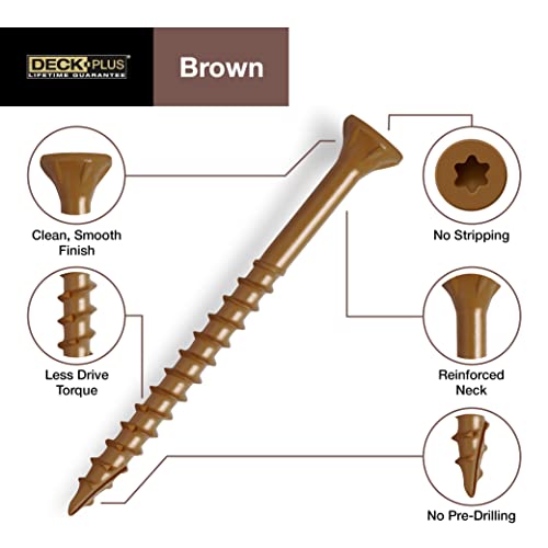 Deck Plus Wood Screws, Brown Exterior Screws, 1-1/4" x #8, 5lb