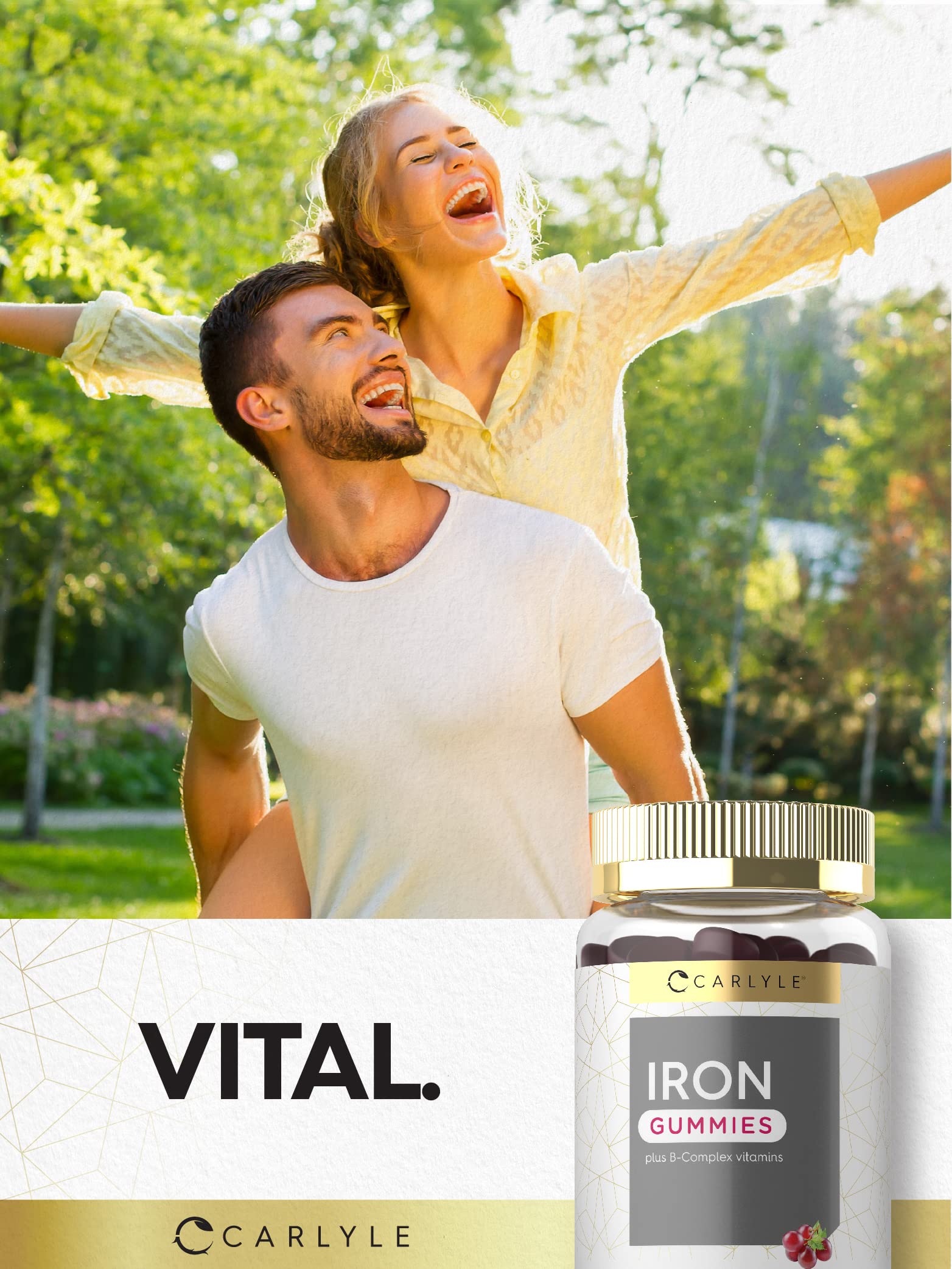 Carlyle Iron Gummies | Plus B-Complex Vitamins | 60 Vegan Gummies | Grape Flavor | Non-GMO, Gluten Free Supplement