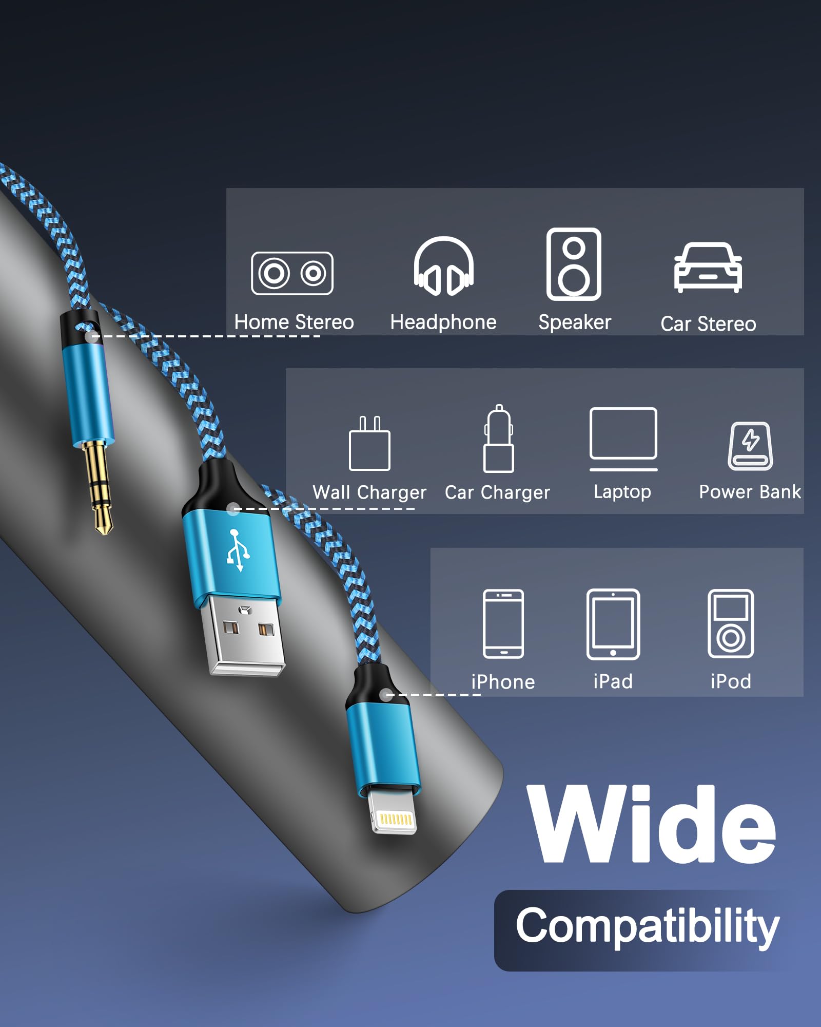 Car Aux Cord for iPhone, Lightning to 3.5mm Male Audio 2-in-1 MFI Certified 4ft Auxiliar & Charging Cable for Car/Home Stereo Speaker Headphone Compatible with iPhone 14 13 12 11 Pro Max XR X 8 Plus