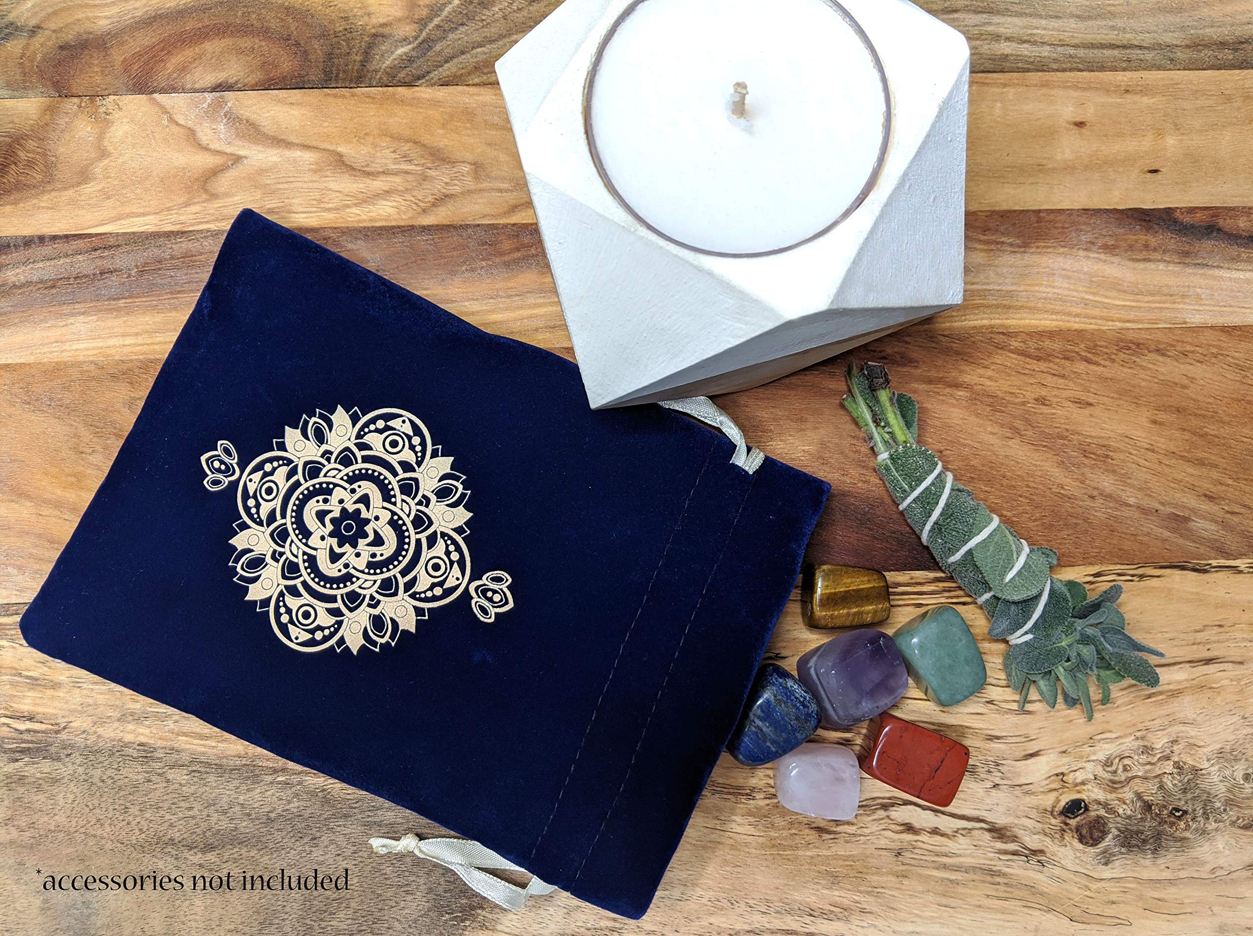 Miriyan Spiritual Mandala Tarot & Dice Bag I Velvet & Satin Drawstring Pouch Ideal Size for Tarot & Oracle Cards, DND, D&D, Dungeons and Dragons Accessories, Runes & Jewelry I Travel Gift Bag (Blue)