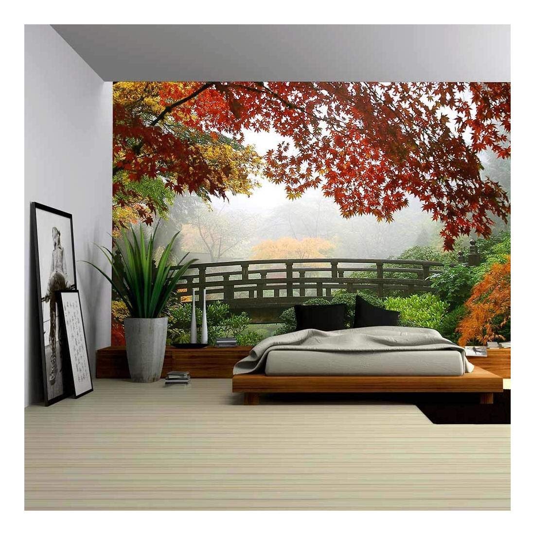 wall26 - Misty Fall Morning in Portland'S Japanese Gardens - Removable Wall Mural | Self-Adhesive Large Wallpaper - 100x144 inches