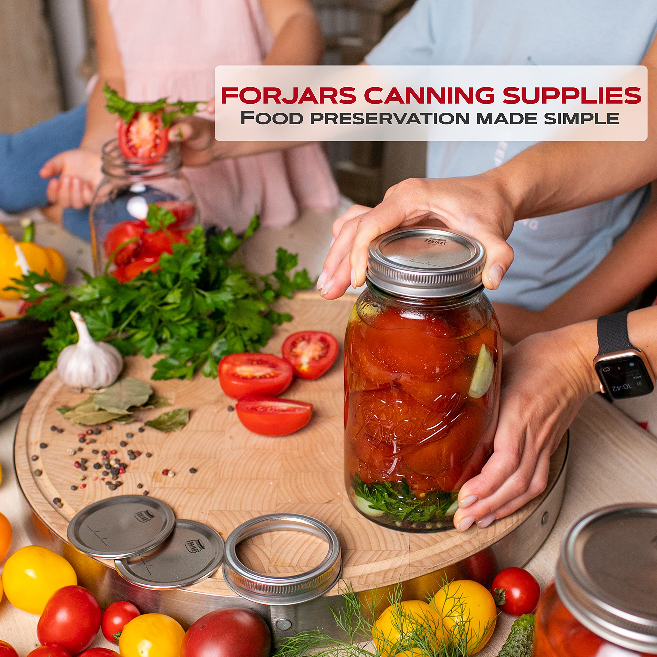 Canning Lids Regular Mouth, 100-Pack β Create Airtight Seals on Mason Jars to Preserve Food for Meal Prep & Food Storage β 2.7 In. Steel Lids with Silicone Seals β Canning Supplies by FORJARS