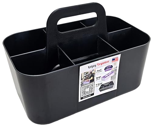 Enjoy Organizer - Small Stackable and Portable Simple 6-Compartment Caddy - Made In USA (Black)